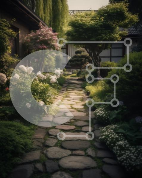Scenic Pathway Leading to Japanese Garden stock photo | Creative Fabrica