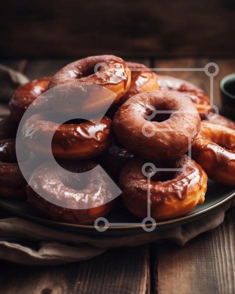 Delicious Glazed Doughnuts Served with Coffee on a Wooden Table stock ...