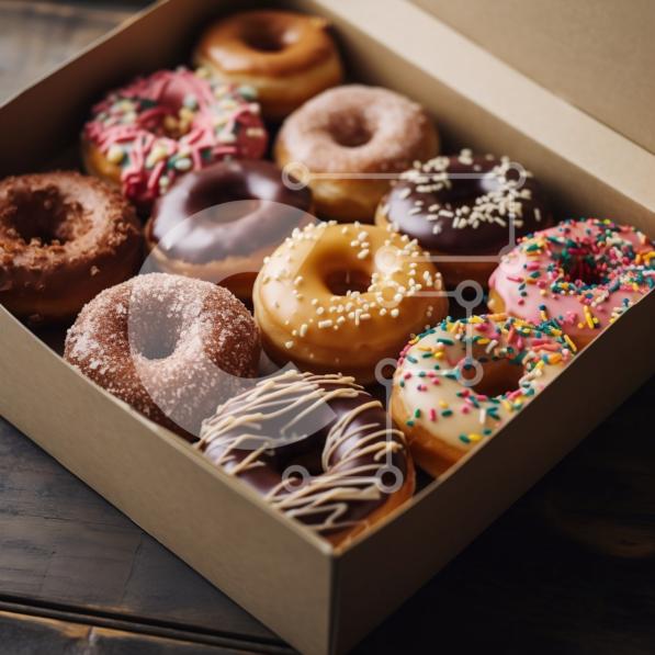 Variety of Doughnuts in a Box stock photo | Creative Fabrica