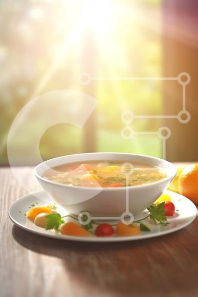 Delicious Vegetable Soup in a Sunlit Setting stock photo | Creative Fabrica