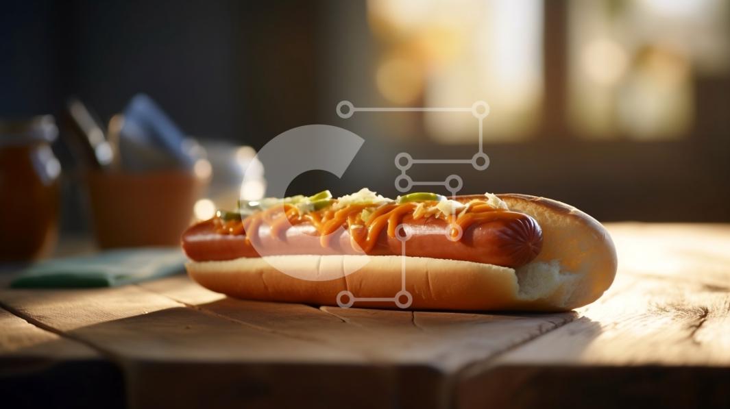 Delicious Hot Dog with Ketchup and Mustard stock photo | Creative Fabrica