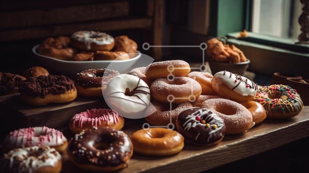 Delicious Varieties of Doughnuts with Toppings stock photo | Creative ...