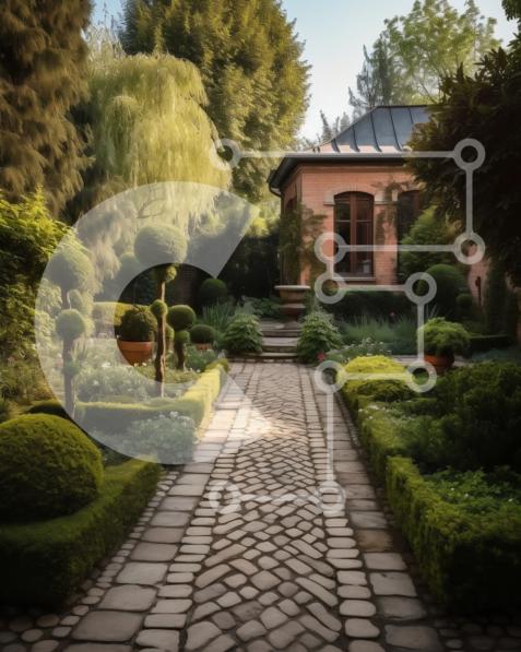 Beautiful Picture of a Pink House with Garden Path and Greenery stock ...