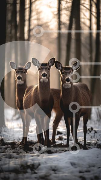 Beautiful Picture of Three Deer standing in a Snowy Forest stock photo ...