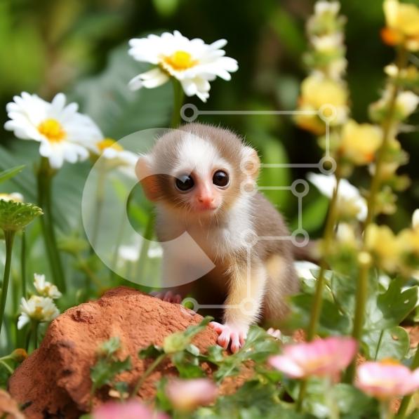 Cute Picture of a Baby Lemur in a Garden stock photo | Creative Fabrica