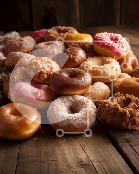 Mouthwatering Picture of Various Doughnuts with Toppings on a Wooden ...