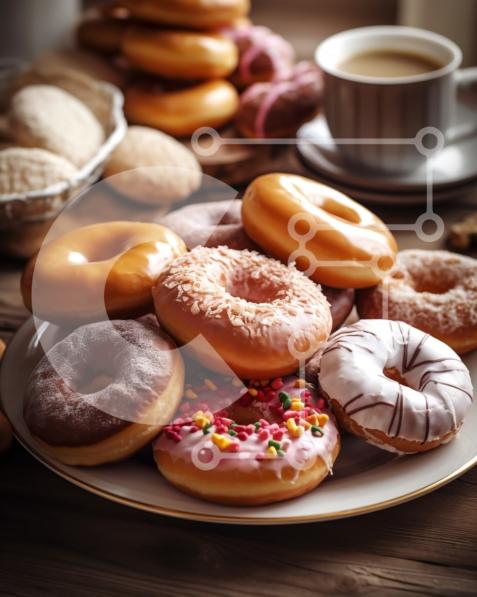 Delicious Picture of Doughnuts with Coffee stock photo | Creative Fabrica