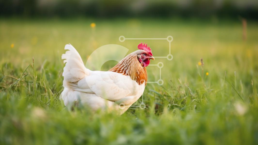 Beautiful Picture of White Chicken in Green Field stock photo ...