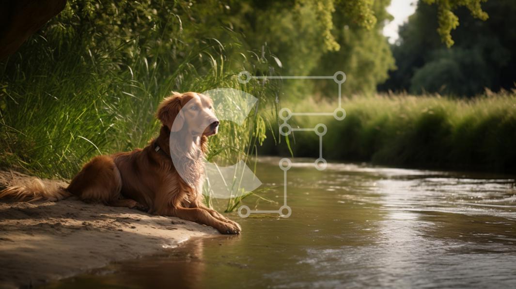 Adorable Golden Retriever Dog Enjoying the View of River Water stock ...