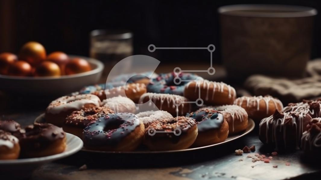 Delicious Doughnuts and Coffee on a Table stock photo | Creative Fabrica