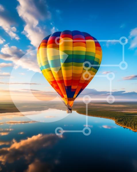 Stunning Hot Air Balloon Shot at Sunset Over Water stock photo ...