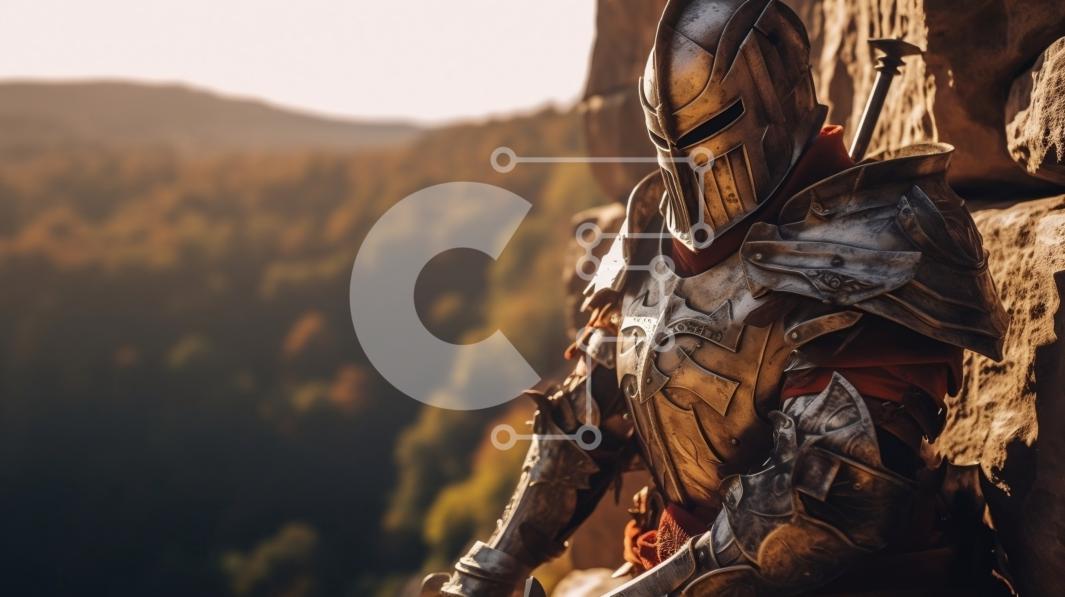 Stunning Picture of a Confident Knight on a Rocky Cliff stock photo ...