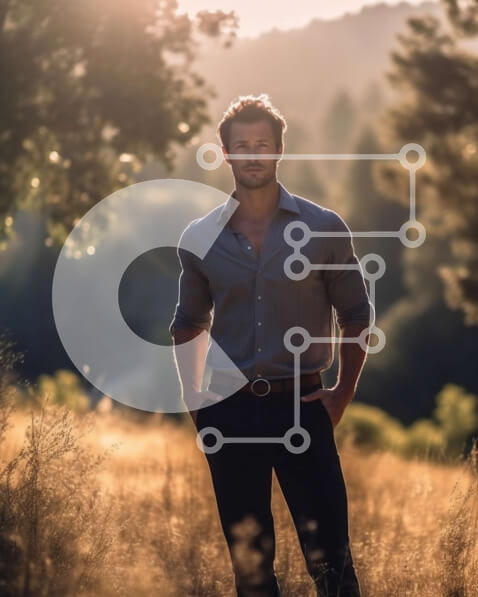Download Solemn Man Standing in a Field with Beautiful Trees in the ...