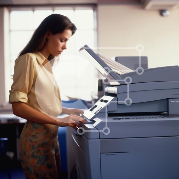 Businesswoman making a copy of a document on a copier machine stock ...