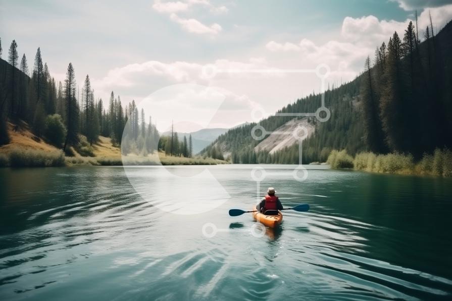 Scenic Picture of a Person Kayaking on a Calm Lake stock photo ...