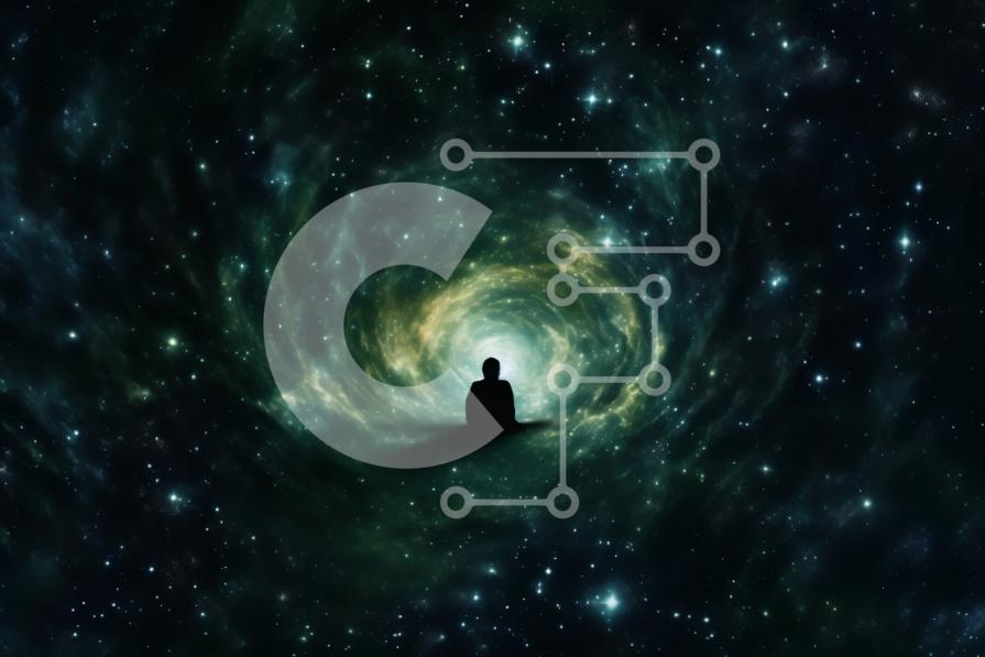 Spiral Galaxy with Person Sitting in the Center Surrounded by Stars and ...