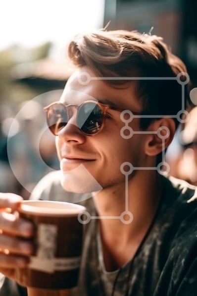 Stylish Young Man with Coffee Cup stock photo | Creative Fabrica