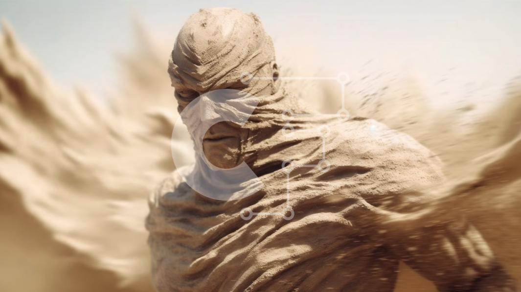Determined Man Made of Sand in Desert stock photo | Creative Fabrica
