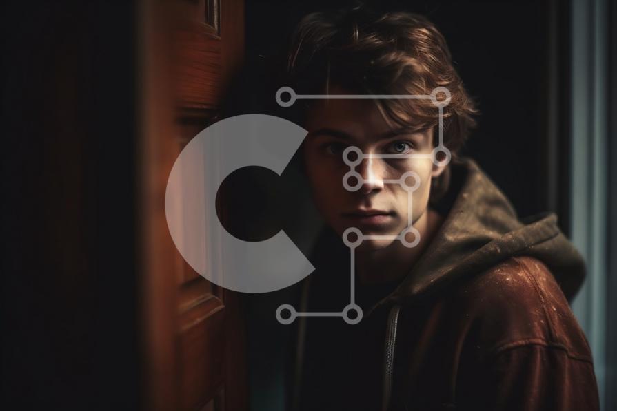 A Young Man in a Brown Hoodie Looking off into the Distance stock photo ...