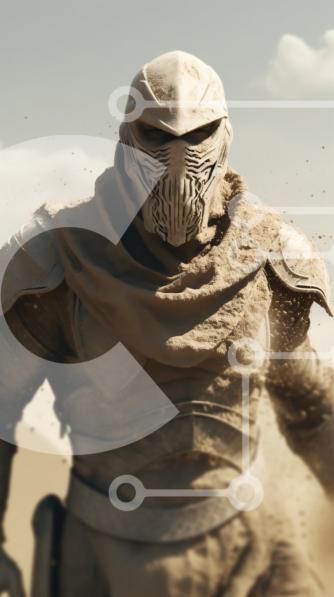 Armored Person in Desert stock photo | Creative Fabrica