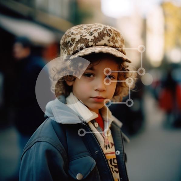 Boy on City Street Looking into the Distance stock photo | Creative Fabrica