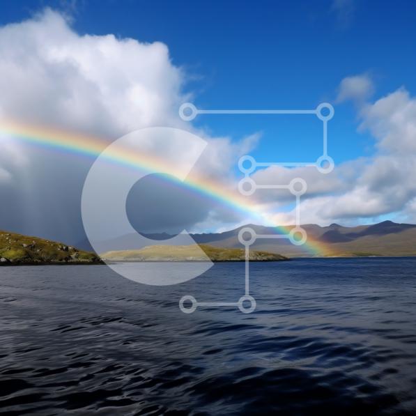 Beautiful Picture of Rainbow Over Water and Mountains stock photo ...