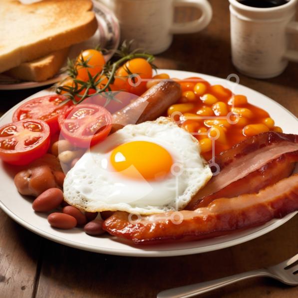 Plate of Breakfast Food with Eggs, Bacon, Tomatoes, and Toast stock ...