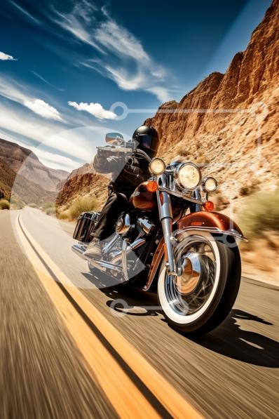 Scenic Motorcycle Ride on a Desert Road with Mountains in the ...