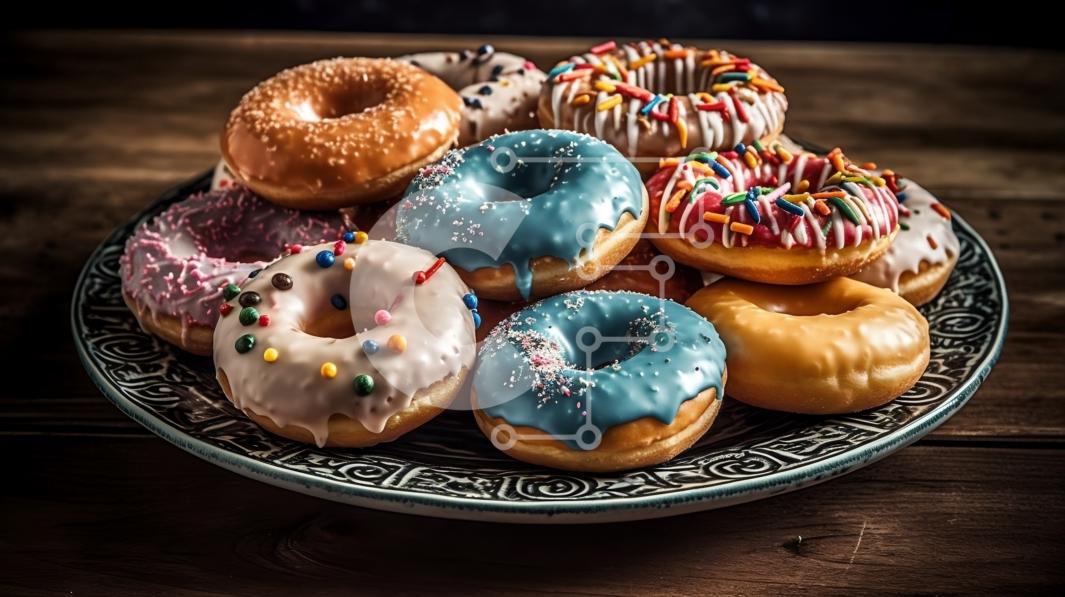 Delicious Glazed Doughnuts with Sprinkles on a Rustic Wooden Table ...