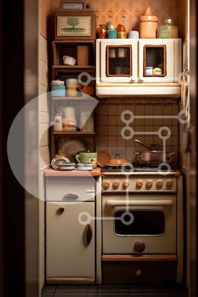 Cozy and Rustic Small Kitchen With Old-Fashioned Appliances stock photo ...