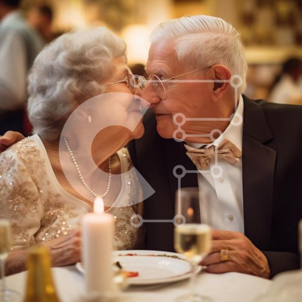 Romantic Image of Elderly Couple in Formal Attire at a Fancy Restaurant ...