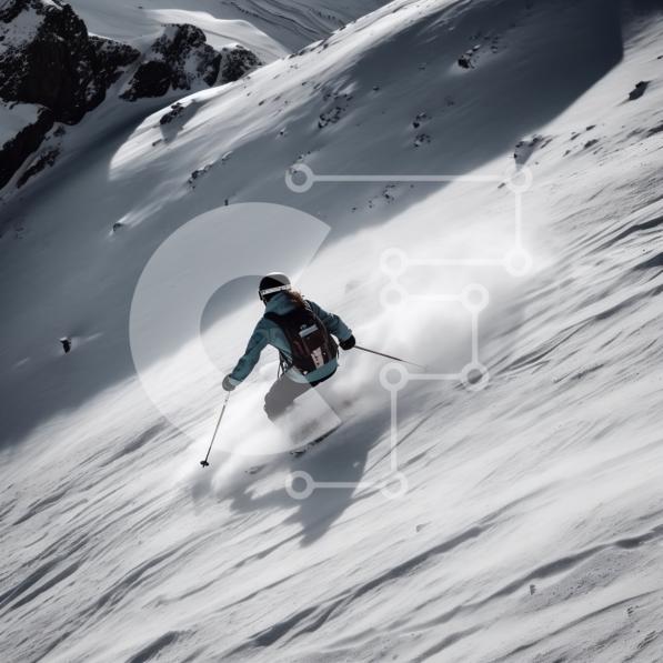 Skiing on a Snowy Mountain with Blue Jacket and Black Pants stock photo ...
