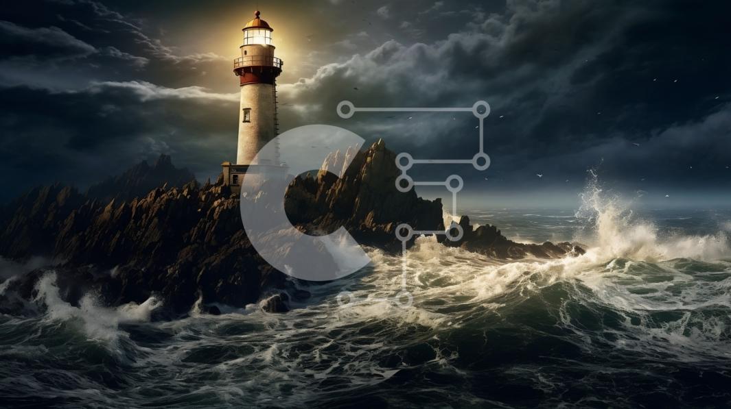 Dramatic Picture of Lighthouse in the Midst of Stormy Ocean stock photo ...