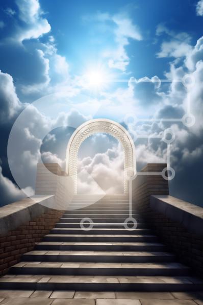 Picture of a Staircase Leading to a Gate in the Sky with Clouds in the ...