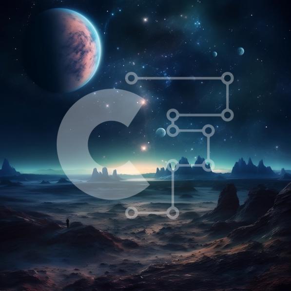 Beautiful Picture of a Futuristic Landscape with a Blue Planet and ...