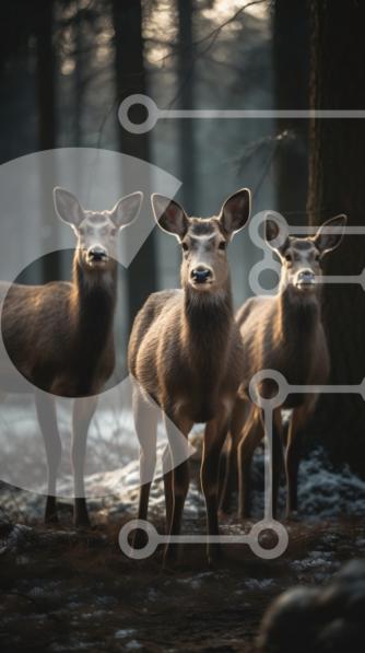 Beautiful picture of four deer in a snowy forest stock photo | Creative ...
