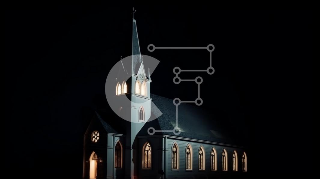 Dark and Gothic Church with Impressive Steeple and Stained Glass ...