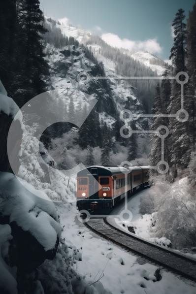 Train in Snowy Mountains Stock Photo stock photo | Creative Fabrica