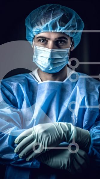 Portrait of Surgeon in Blue Gown and Gloves stock photo | Creative Fabrica