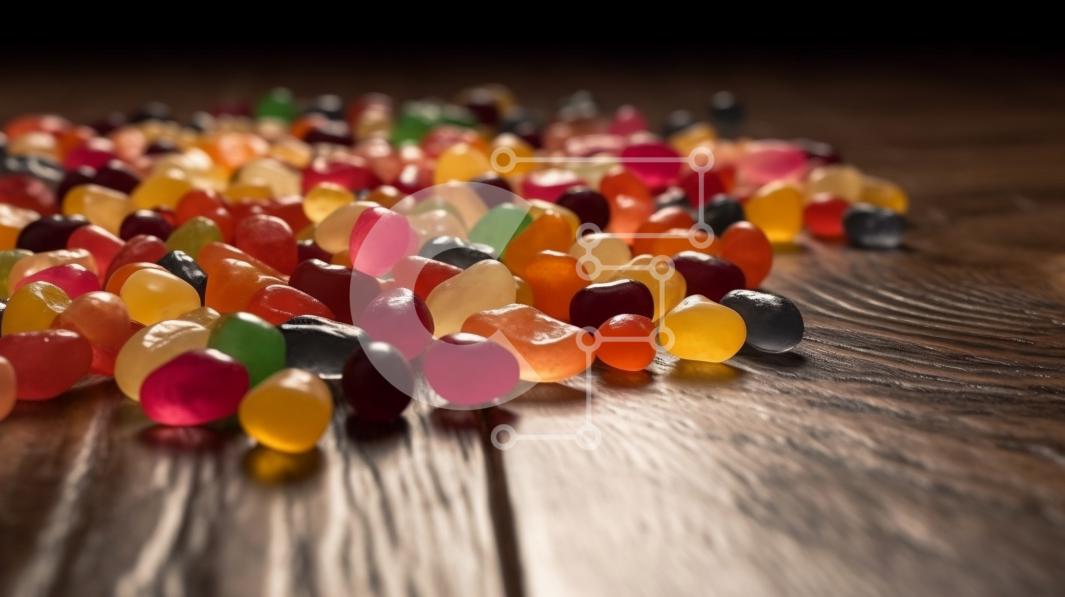Colorful Pile of Gummy Bears on a Wooden Table stock photo | Creative ...