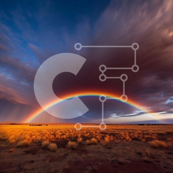 Beautiful Picture of a Rainbow over an Open Plain at Sunset stock photo ...