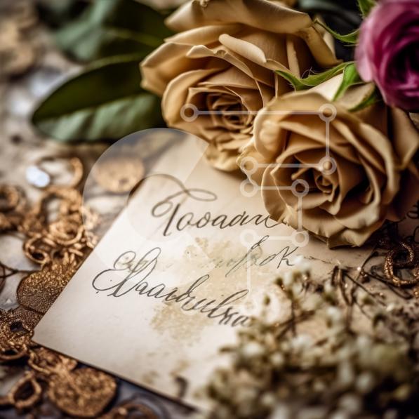 Beautiful vintage note on parchment paper with gold ink calligraphy and ...