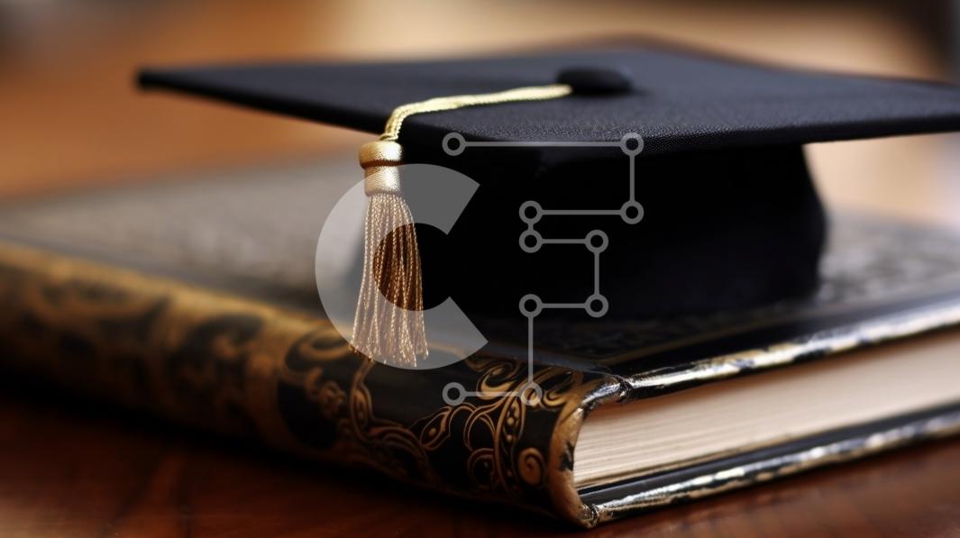 Graduation Cap on Book on Wooden Table Stock Photo stock photo ...
