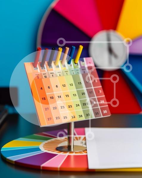 Colorful Desk Calendar with Clock stock photo | Creative Fabrica
