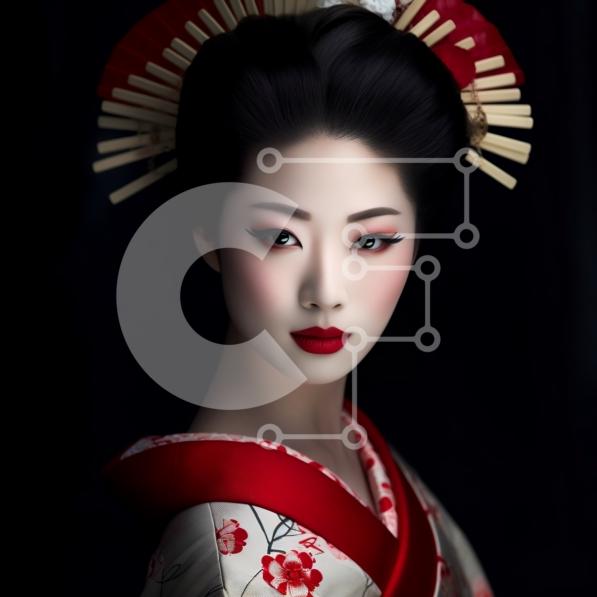 Serious Japanese Woman in Traditional Kimono with Fan stock photo ...