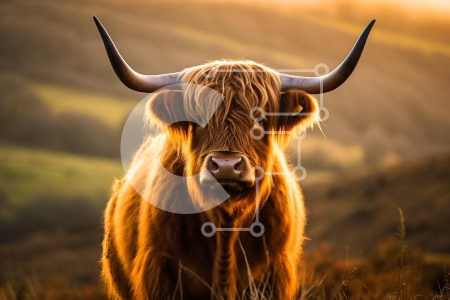 Beautiful Picture of a Shaggy Cow in a Field at Sunset stock photo ...