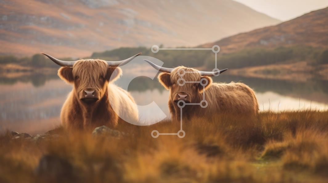 Beautiful Picture of Highland Cattle with Mountains in the Background ...