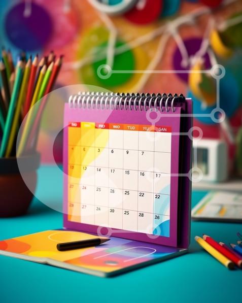 Bright and Cheerful Desk Setup with Calendar, Pencils, and Notebook ...