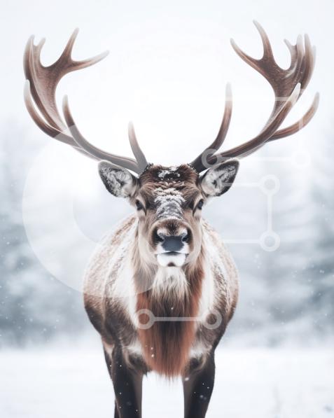Majestic Male Reindeer with Large Antlers in a Snowy Forest stock photo ...