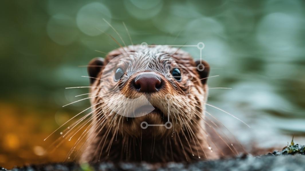 Adorable Close-Up Shot of Otter's Face with Fluffy Fur and Bushy ...